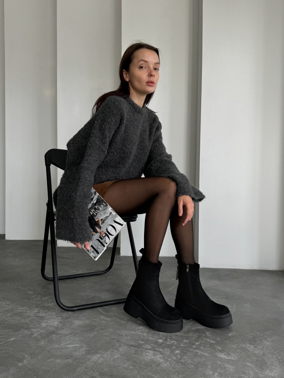 Черевики на платформі чорні замшеві | LadyBoom