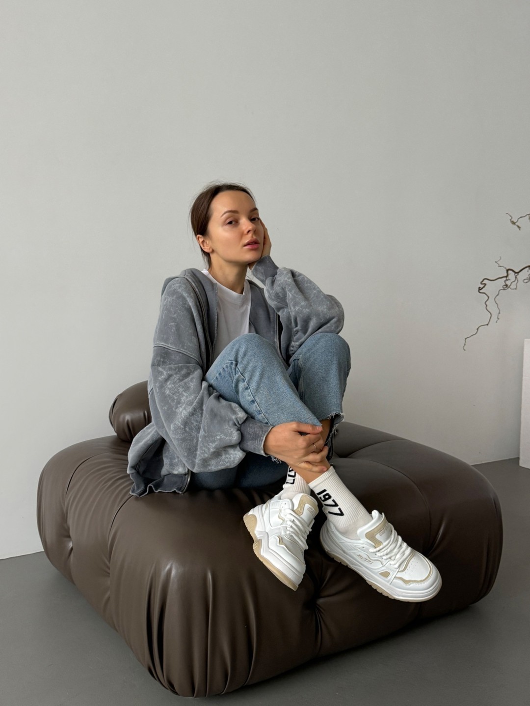 Кеди білі з бежевими вставками | LadyBoom