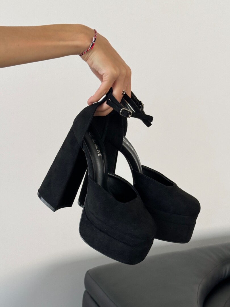 Туфлі на масивному каблуку чорні | LadyBoom